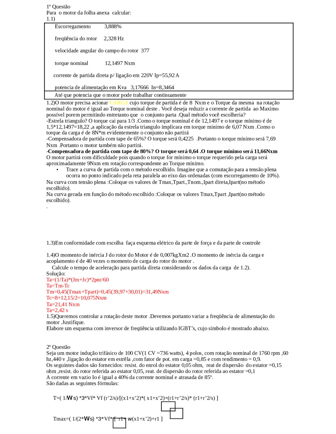 Prova de Acionamentos Elétricos - P2 - Prova de Acionamentos Elétricos - P2 - Docsity