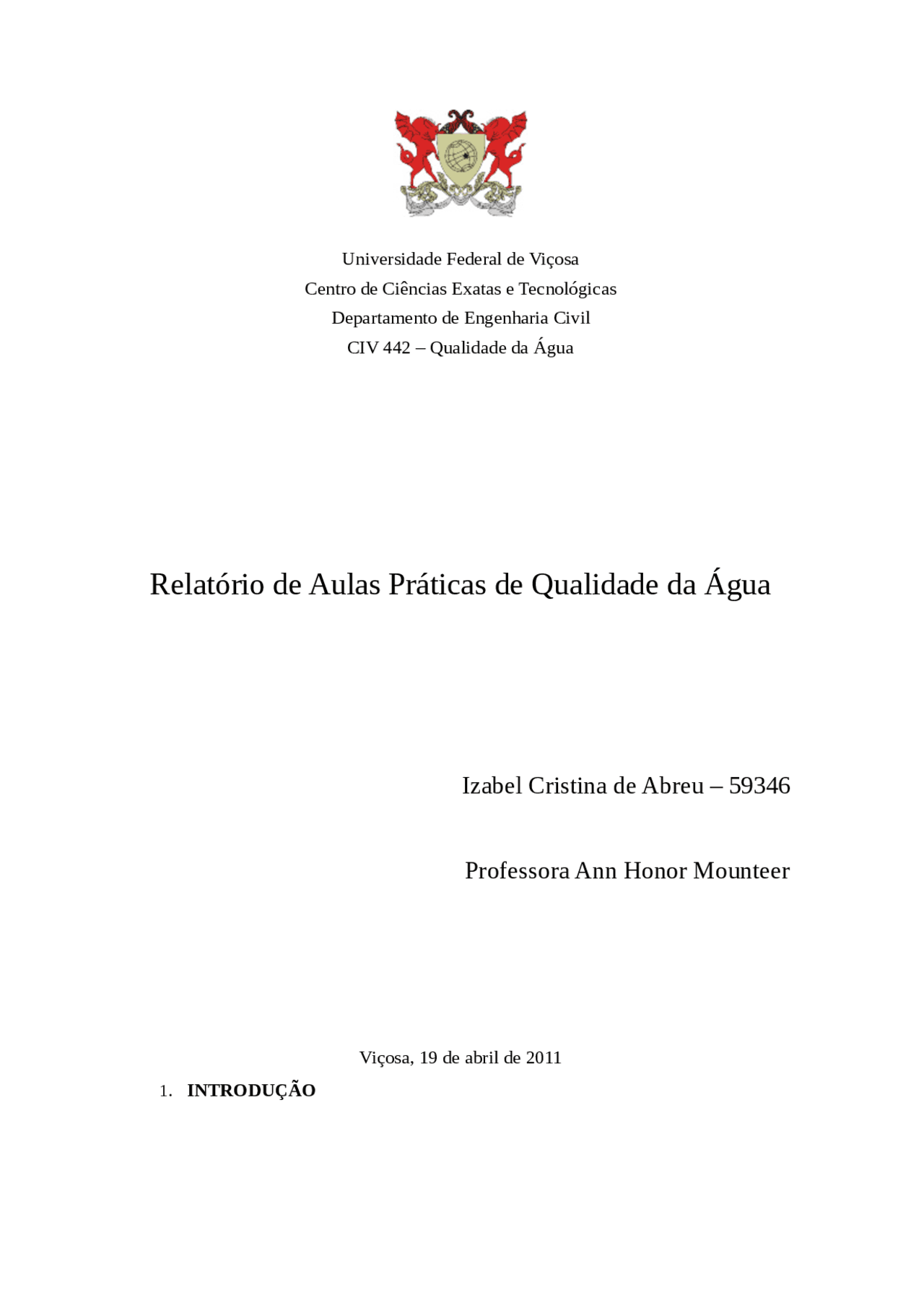 relatório aula prática - relatório de aula prática de qualidade da água ...