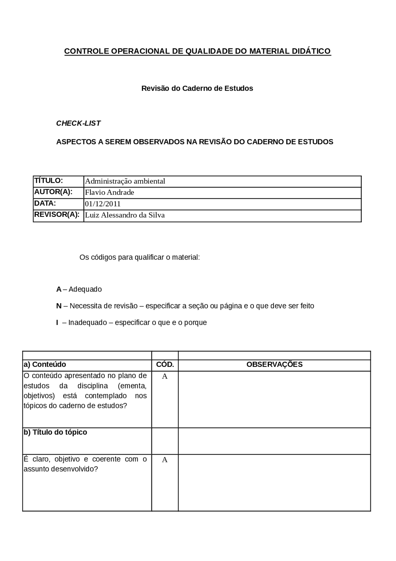 Checklist conceitos Adm Ambiental - conceitos Adm Ambiental - Docsity