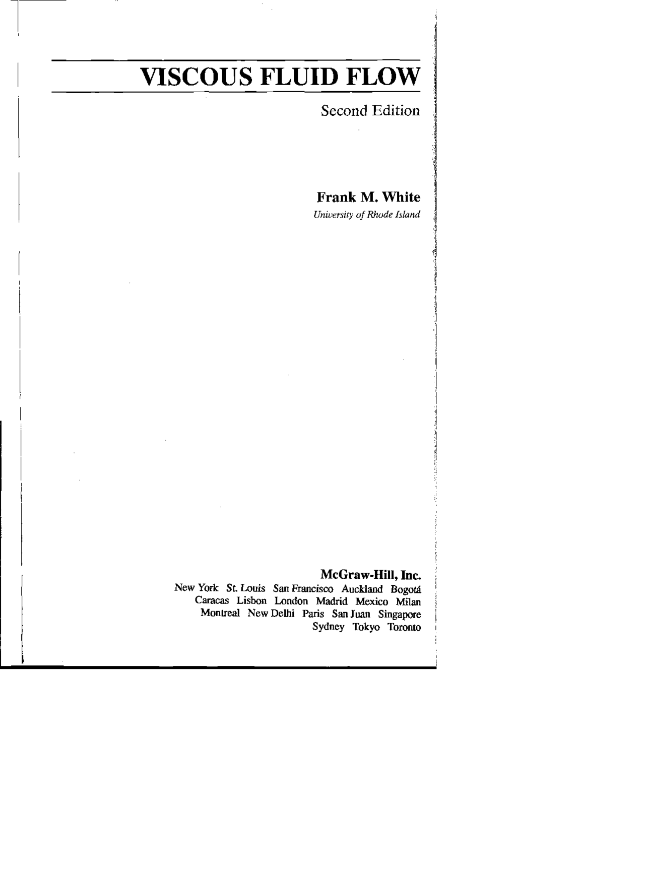 Viscous Fluid Flow Frank M White Second Edition Mecânica Dos Fluídos