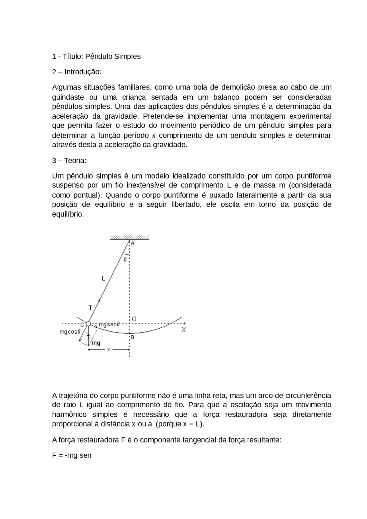 Pendulo Simples relatório de laboratório II - Relatório de Laboratório de Física | Docsity