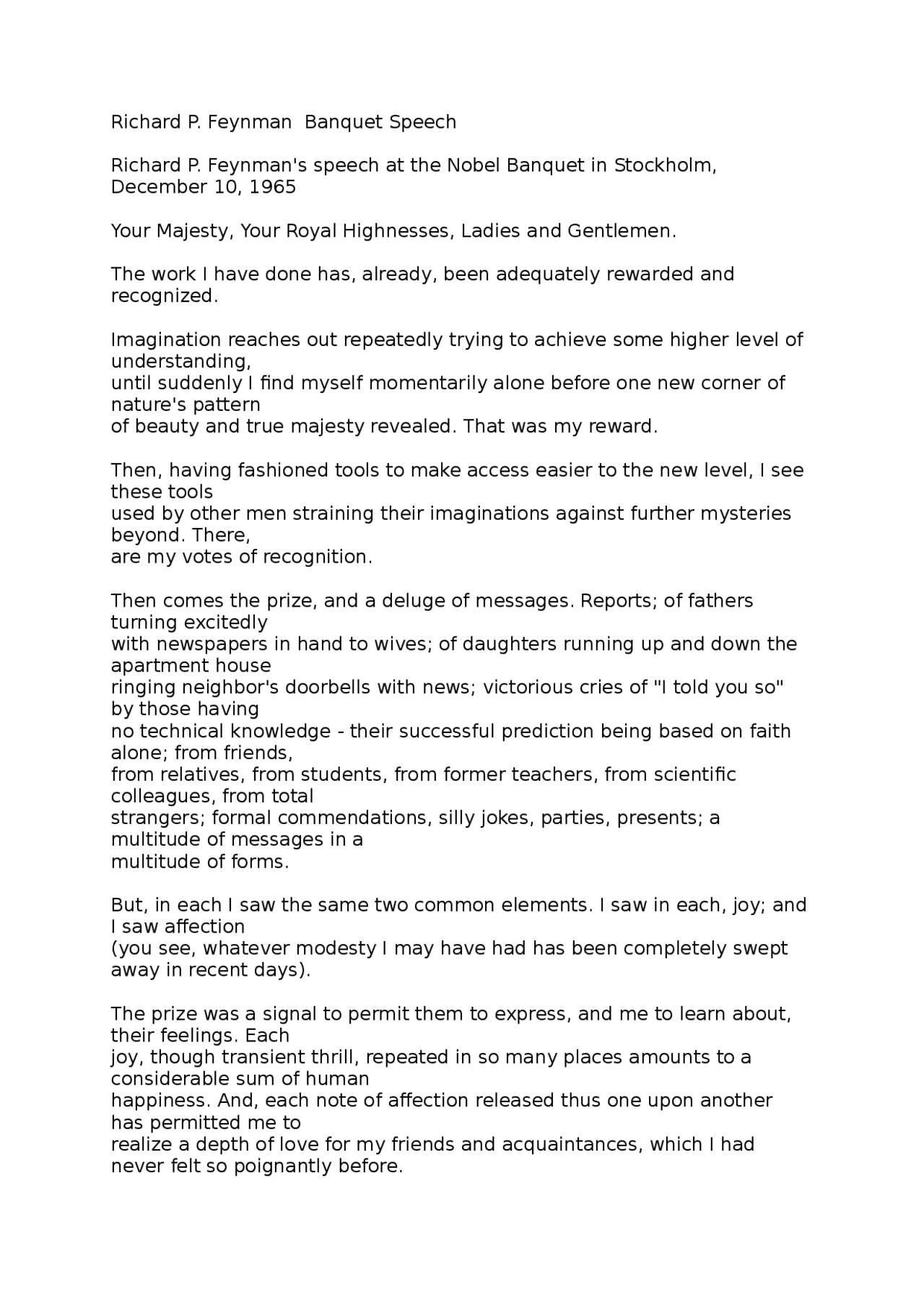 Feynman's Speech - feynman - feynman - Docsity