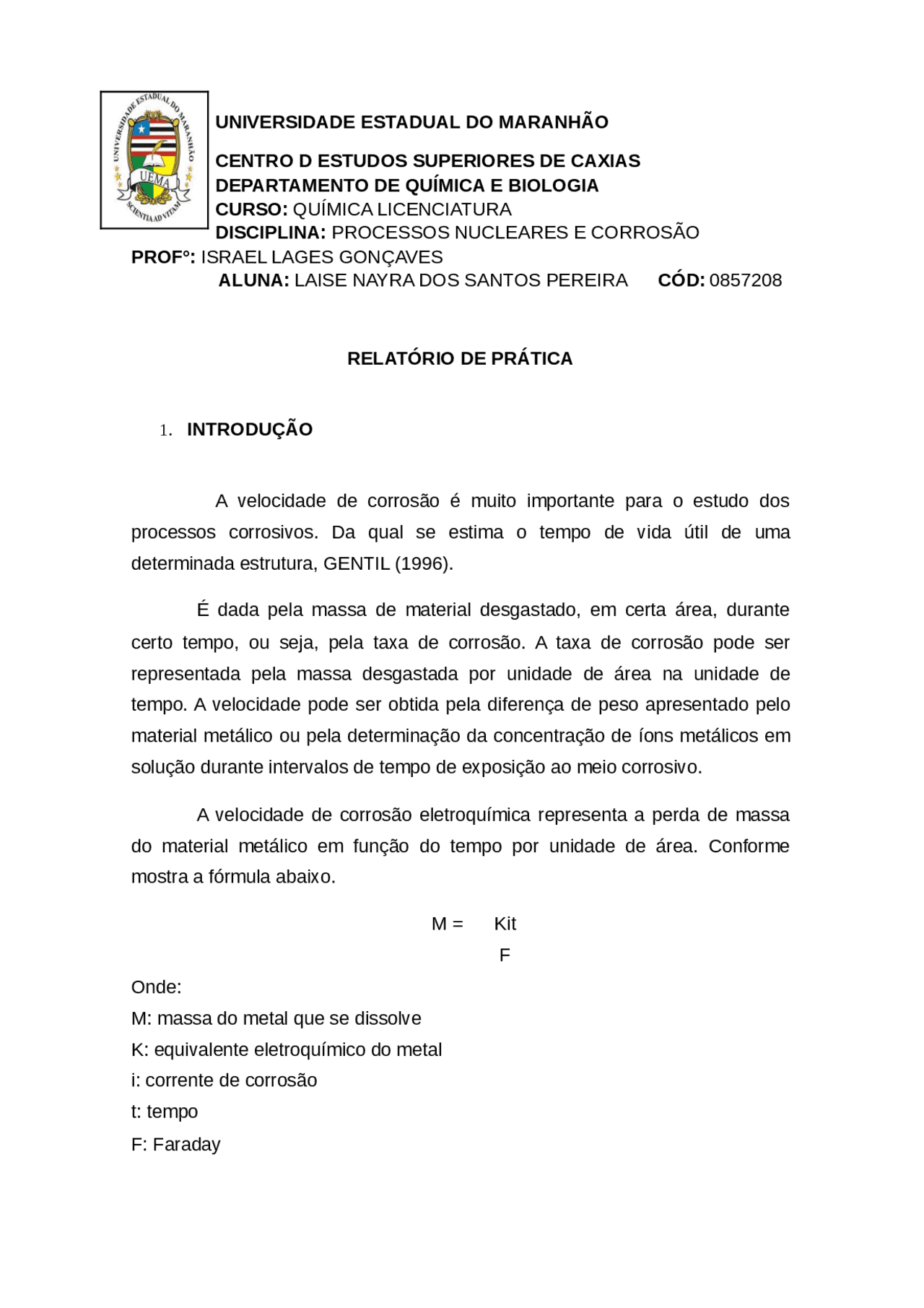 Relatório Corrosão Corrosão Corrosão Docsity