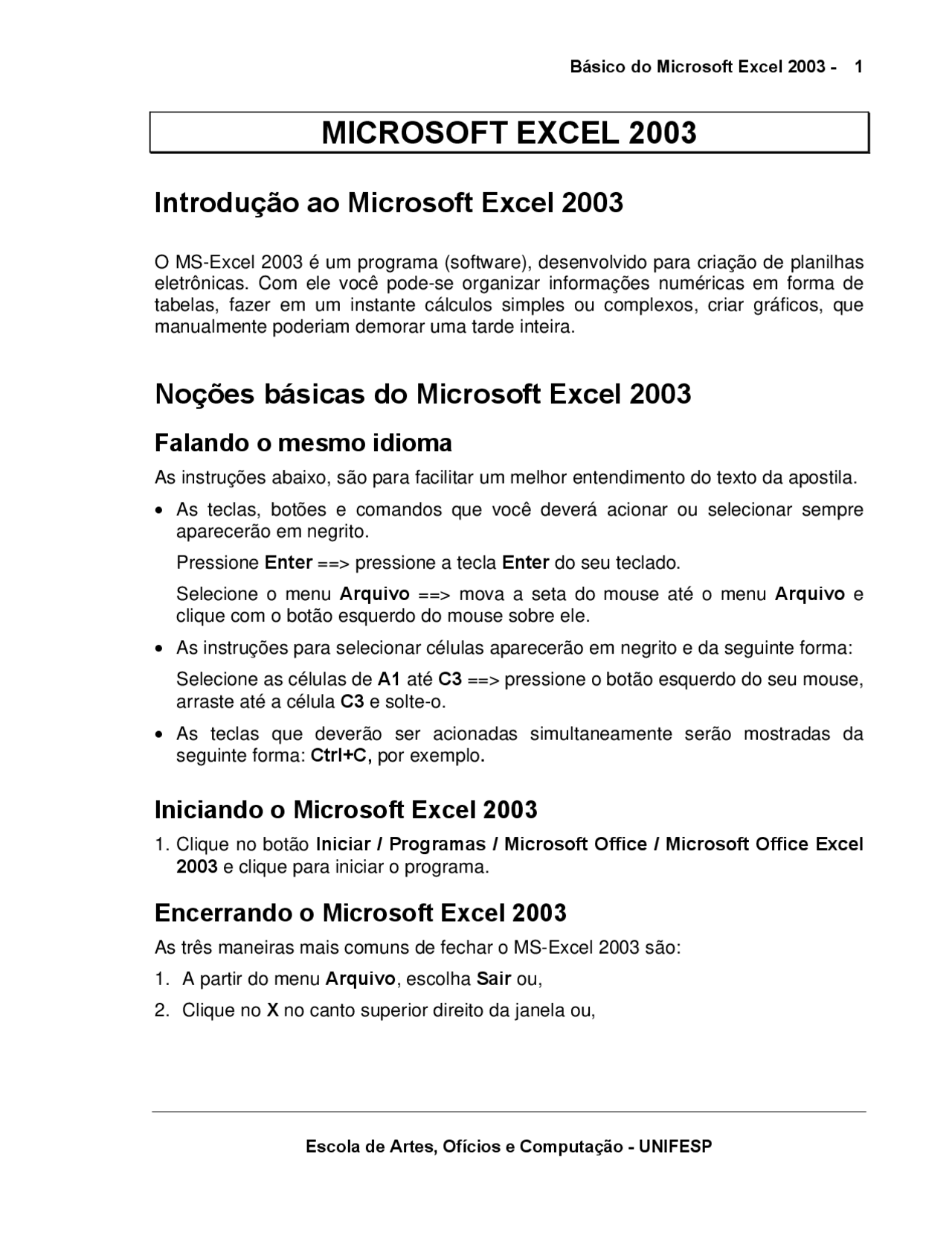 Apostila Excela Apostila Do Excel Básico Docsity