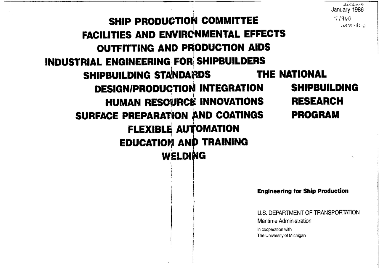Engineering For Ship Production This Is The First Book T O Be Written