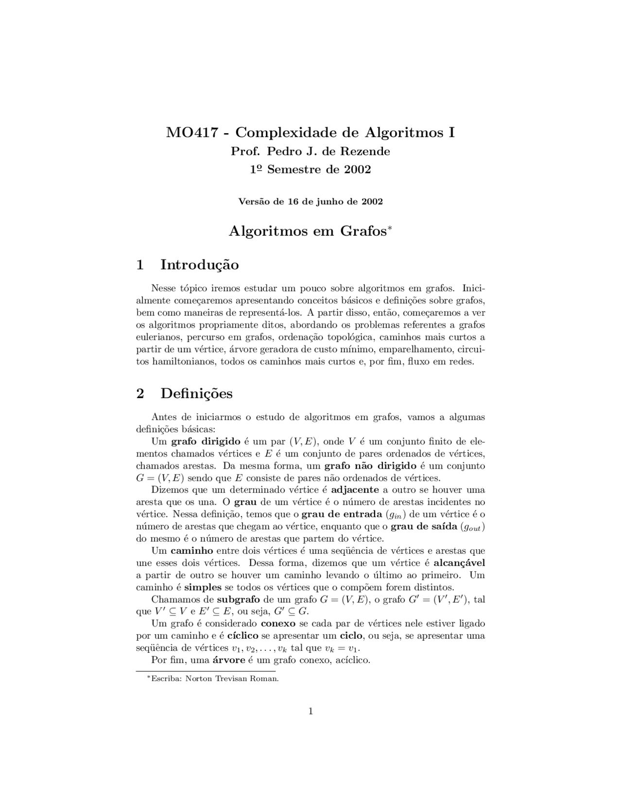 Algoritmos Em Grafos Mo417 Complexidade De Algoritmos I Prof