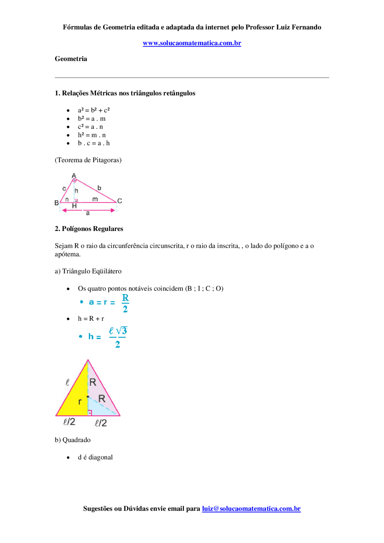 Formulas de Geometria - Formulas de Geometria - Docsity