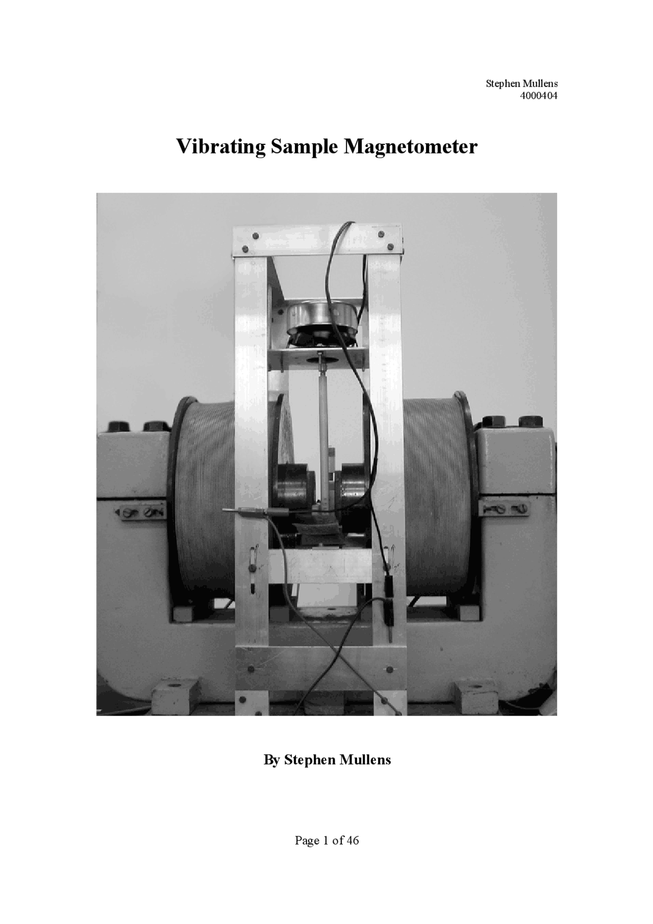 Vibrating Sample Magnetometer - Este trabalho descreve a teoria do VSM ...