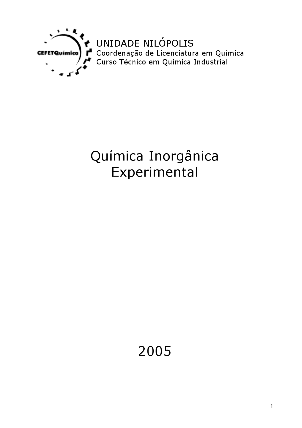 Química Inorgânica Experimental Apostila De Quimica Docsity
