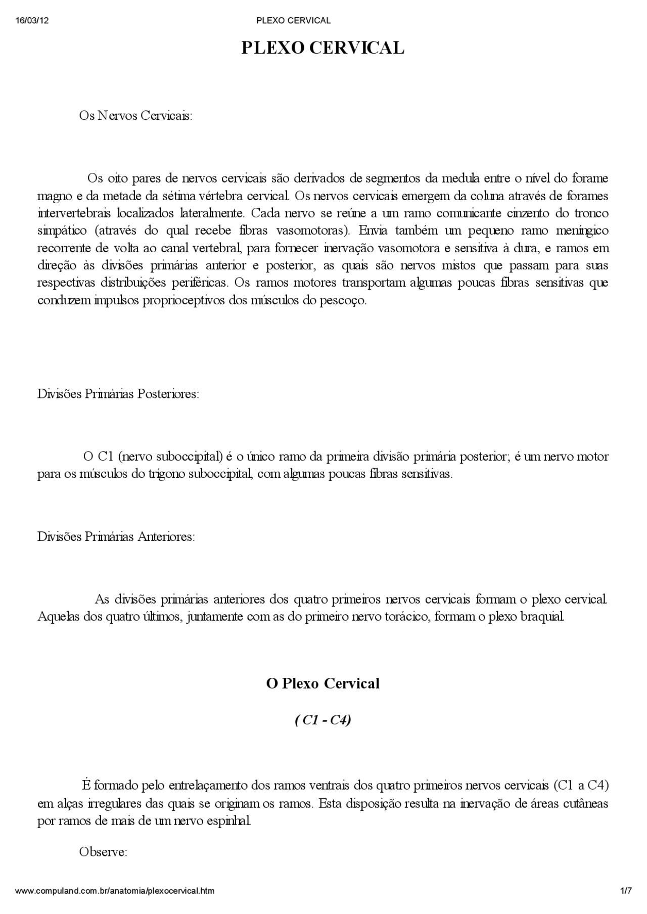 Plexo cervical - Plexo cervical - Docsity