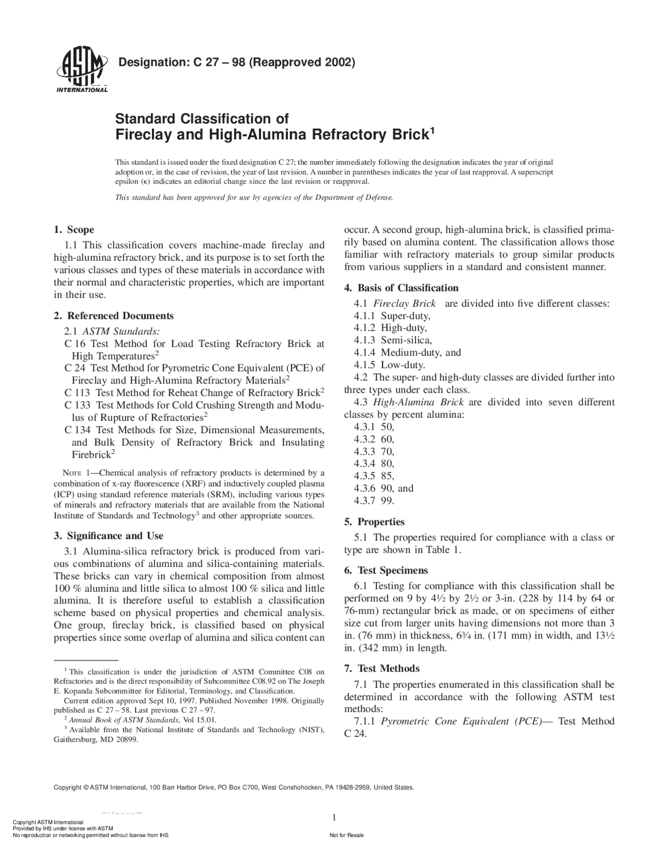 Astm c27 - Astm c27 - Docsity