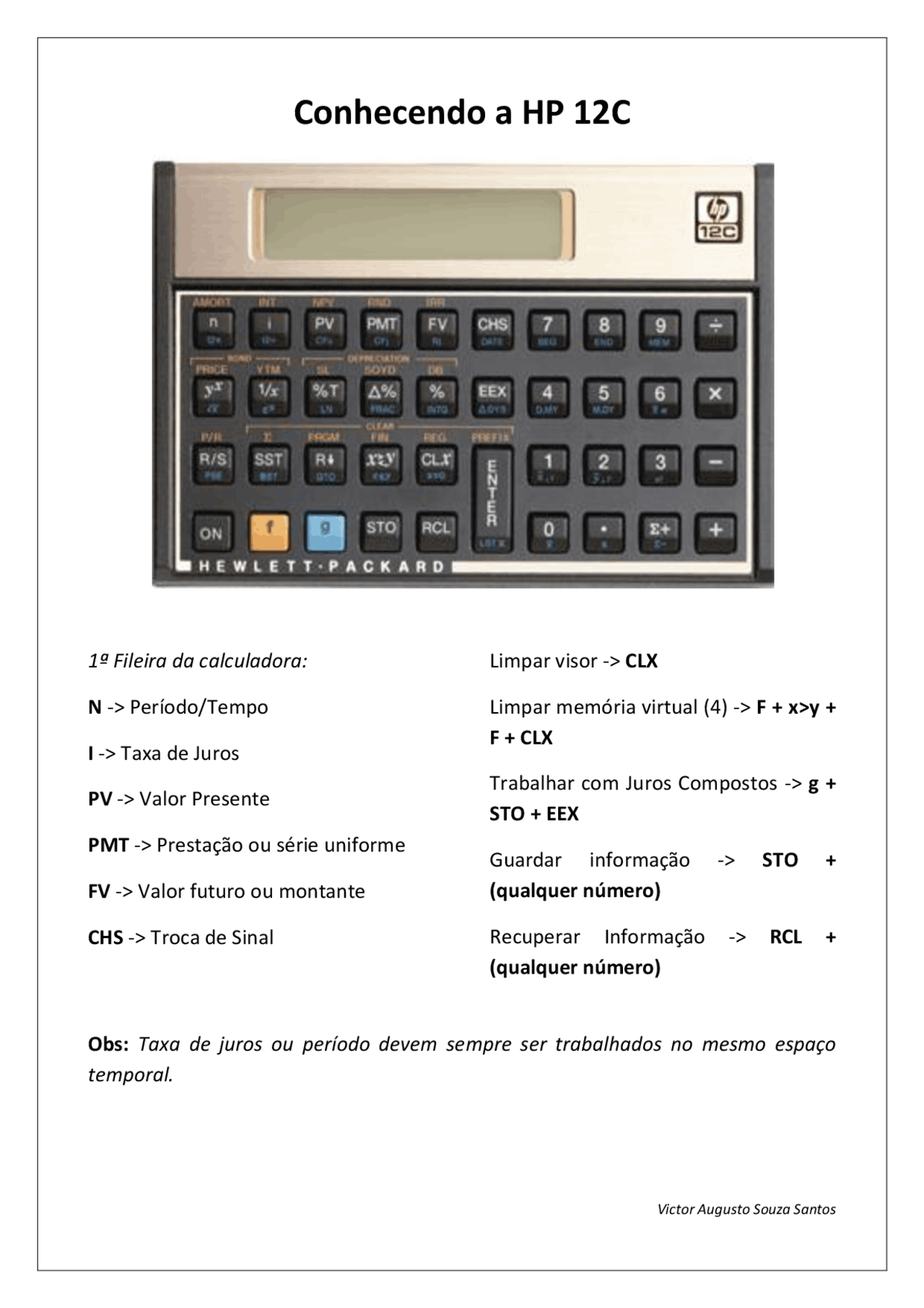 Conhecendo a HP 12C - Arquivo mostrando conceitos básicos da hp 12c ...