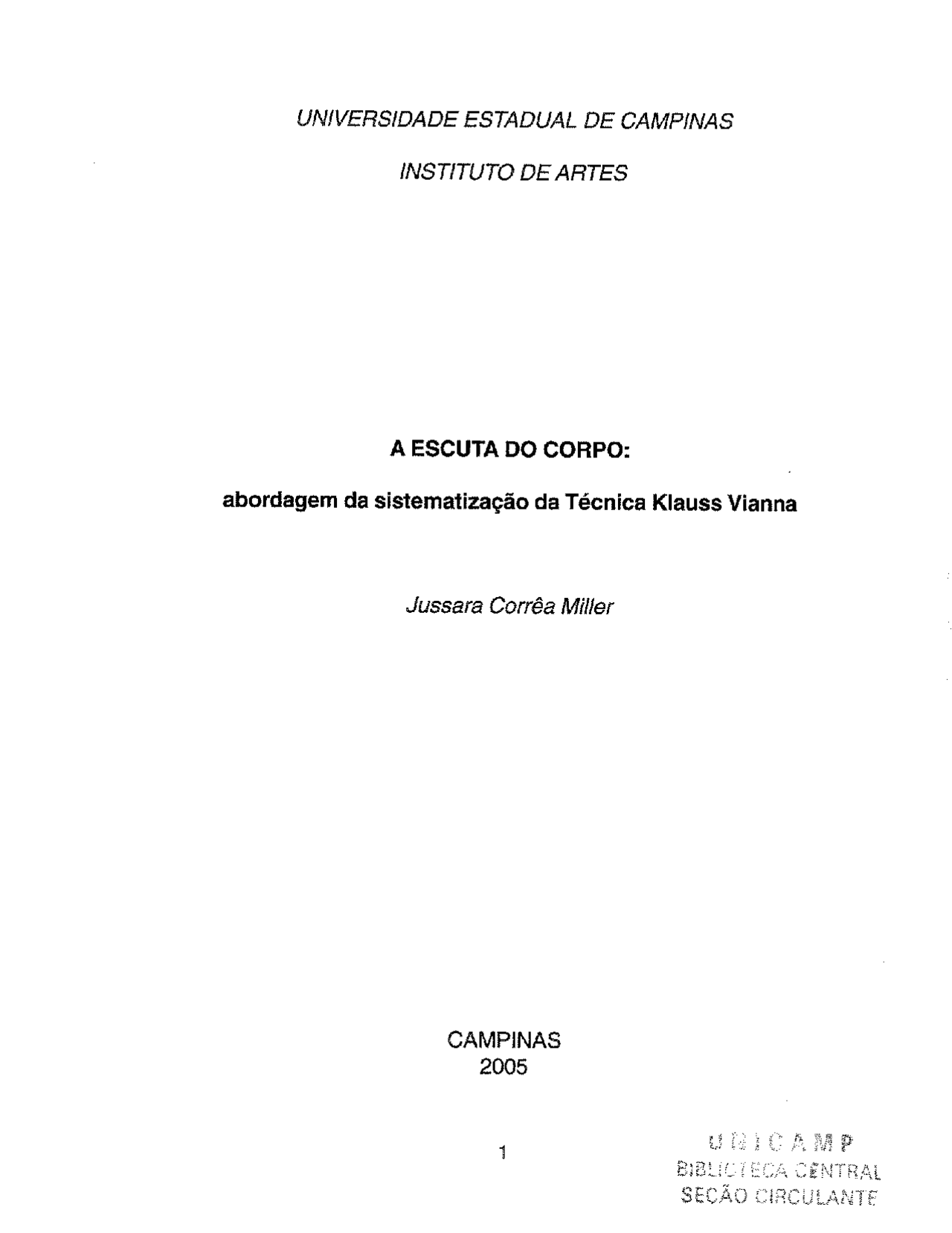 Miller, Jussara Côrrea - a escuta do corpo klauss vianna - Docsity