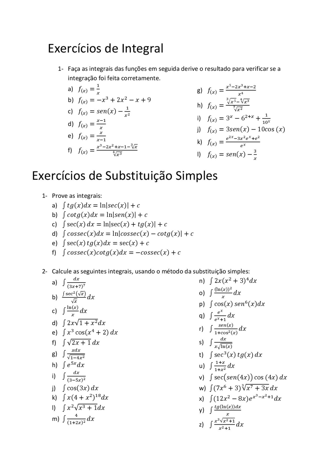 Exercícios de Integral - http://misteriosdocalculo.blogspot.com.br ...