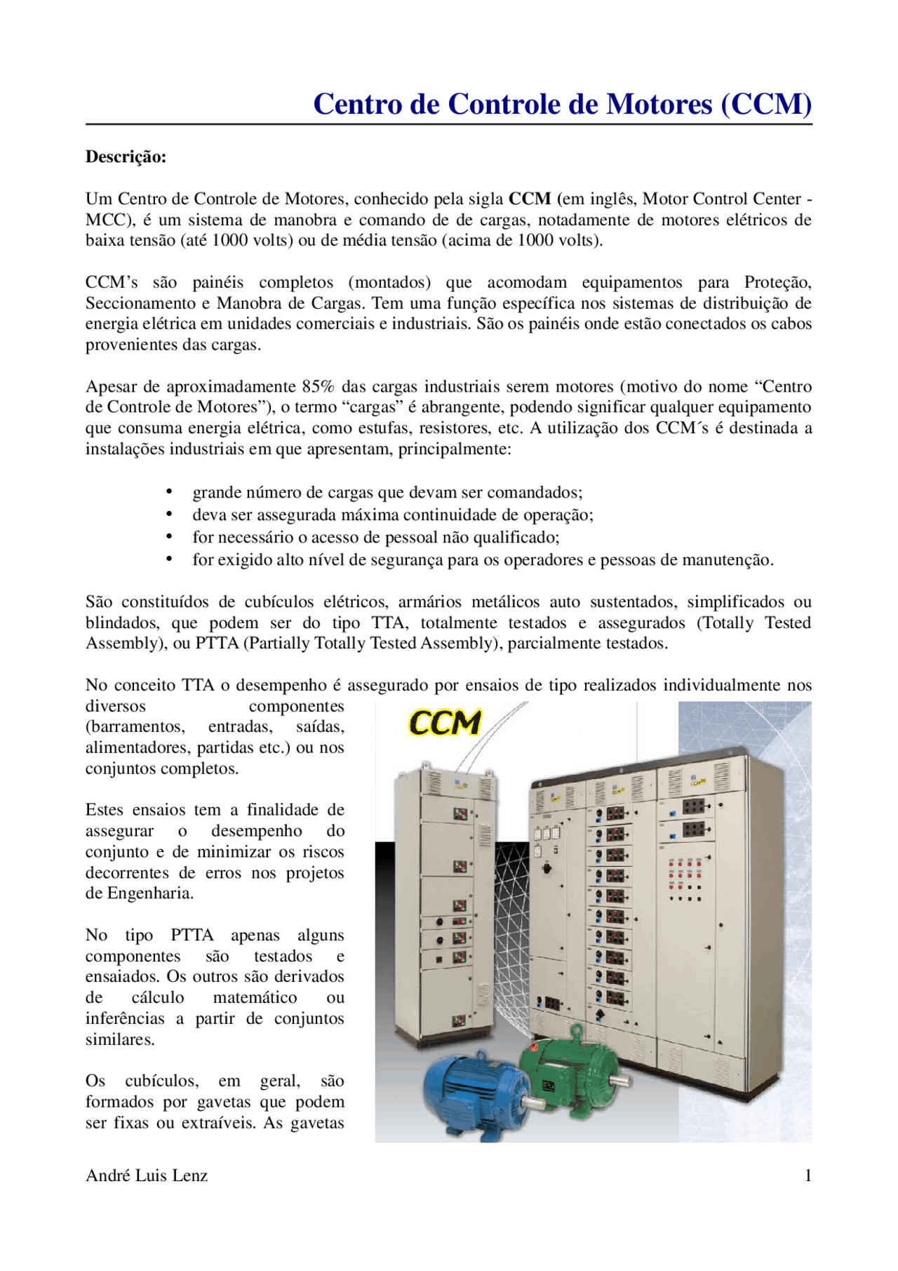 Centro de Controle de Motores - CCM - Um Centro de Controle de Motores ...
