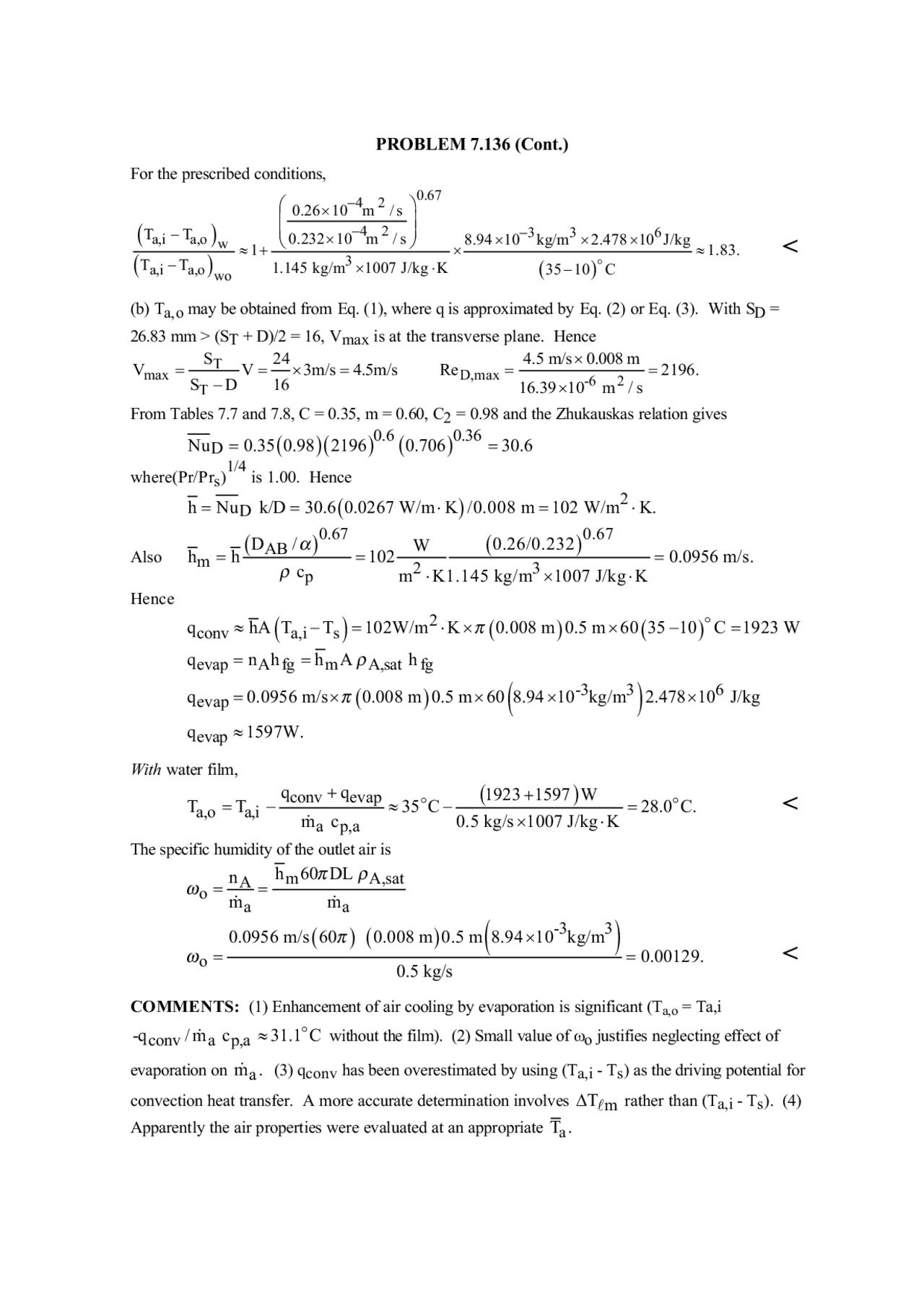 INCROPERA - CAP8 - Soluções - Solução do Cap.8 - Docsity