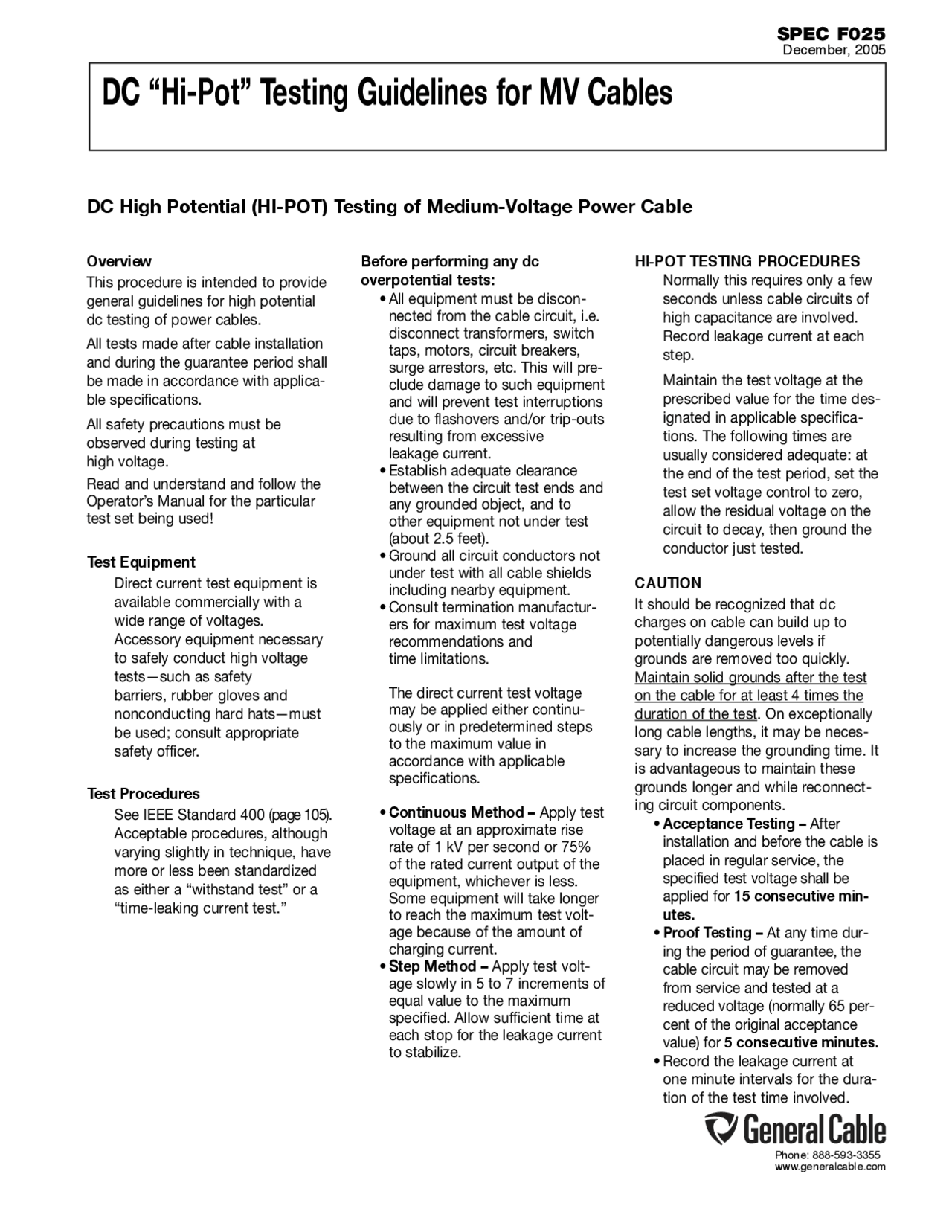DC HiPot Testing Guidelines for MV Cables -General Cable - Guia para ...