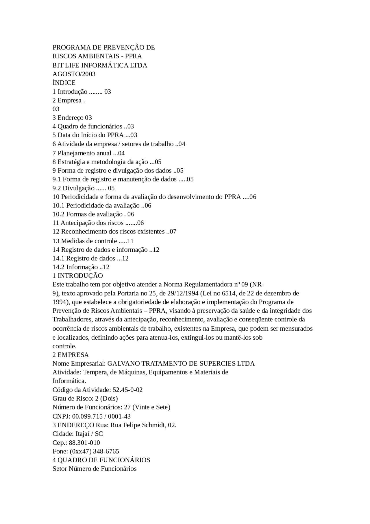 Modelo de ppra - PPRA SO SENAC RIO - Docsity