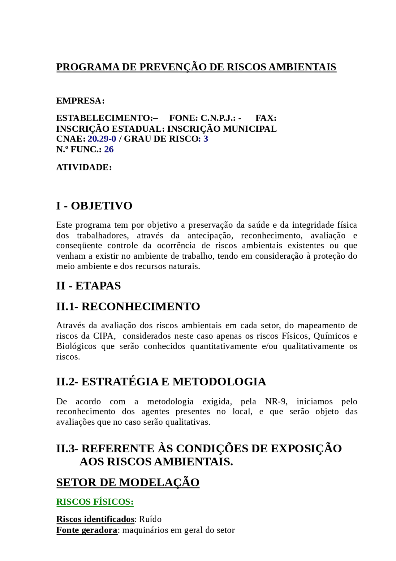 Modelo de de PPRA - Modelo de PPRA - Docsity