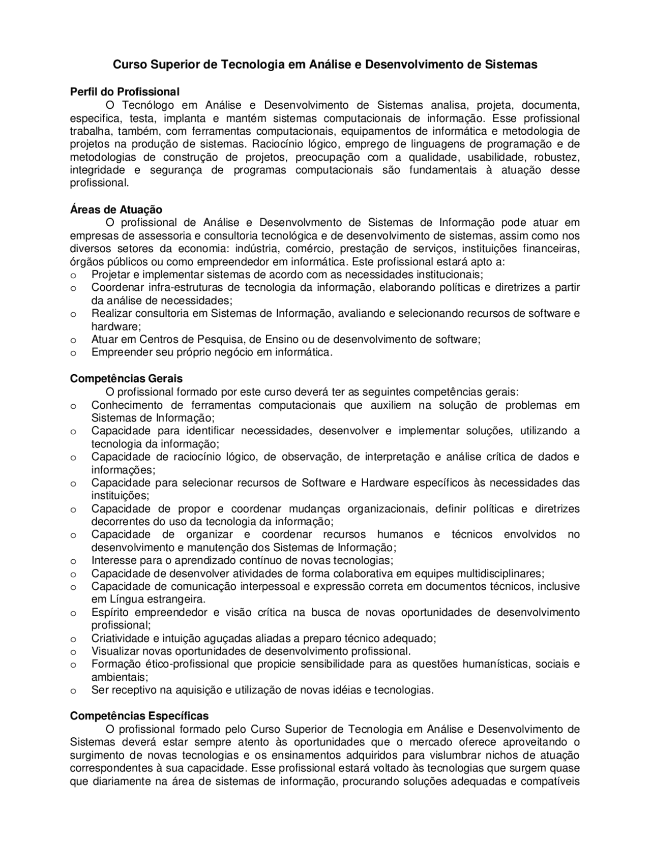 Curso Superior De Tecnologia Em Análise E Desenvolvimento De Sistemas