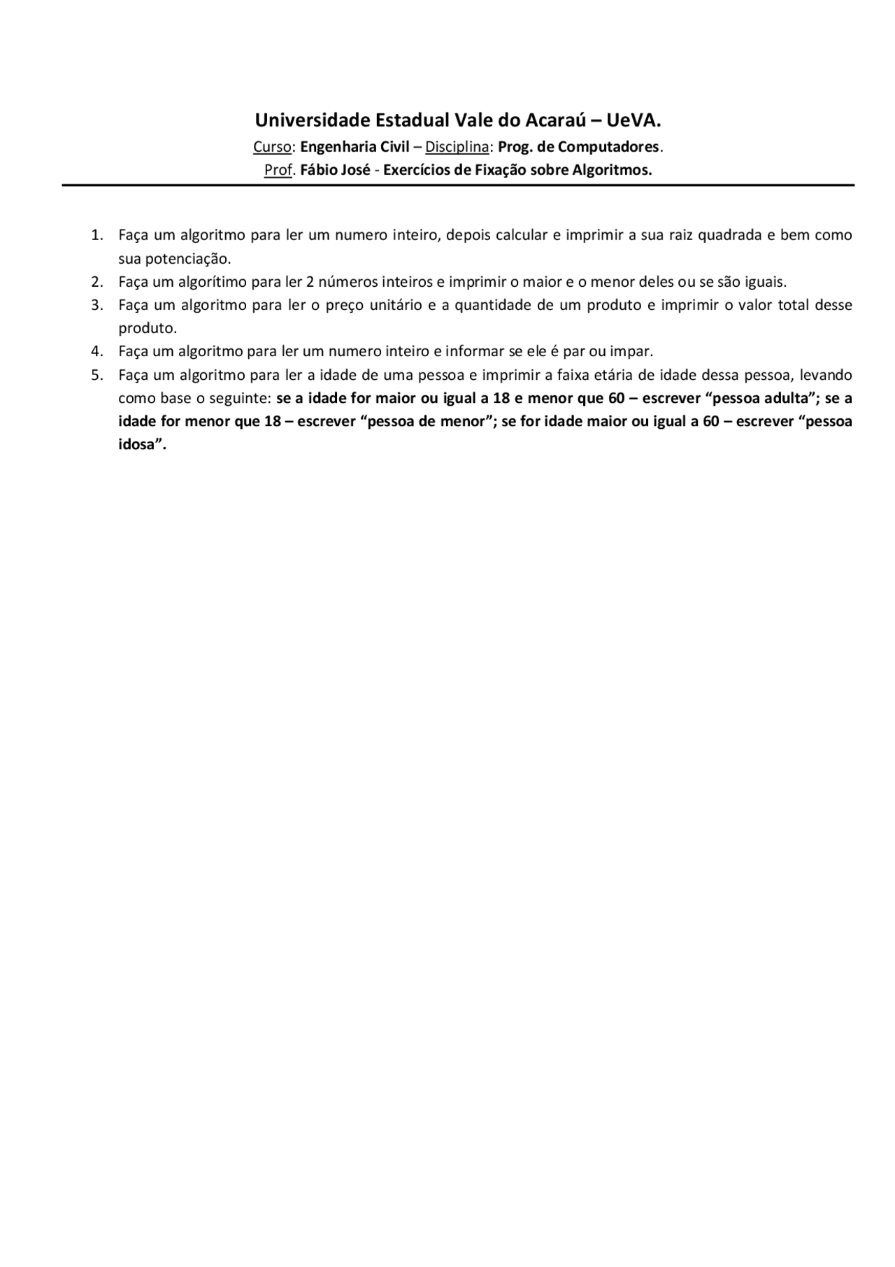 Exercíco De Programação Treinar Programação De Computadores Docsity