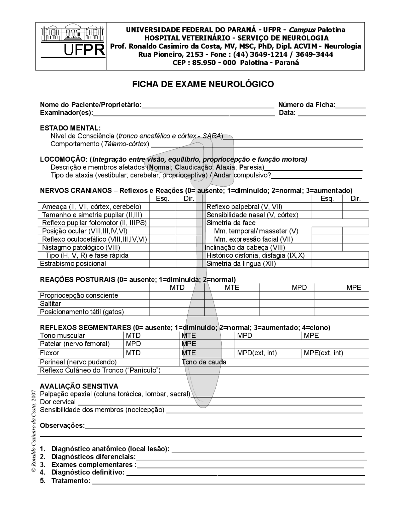 Ficha Exame Neurologico Ficha De Avaliação Docsity