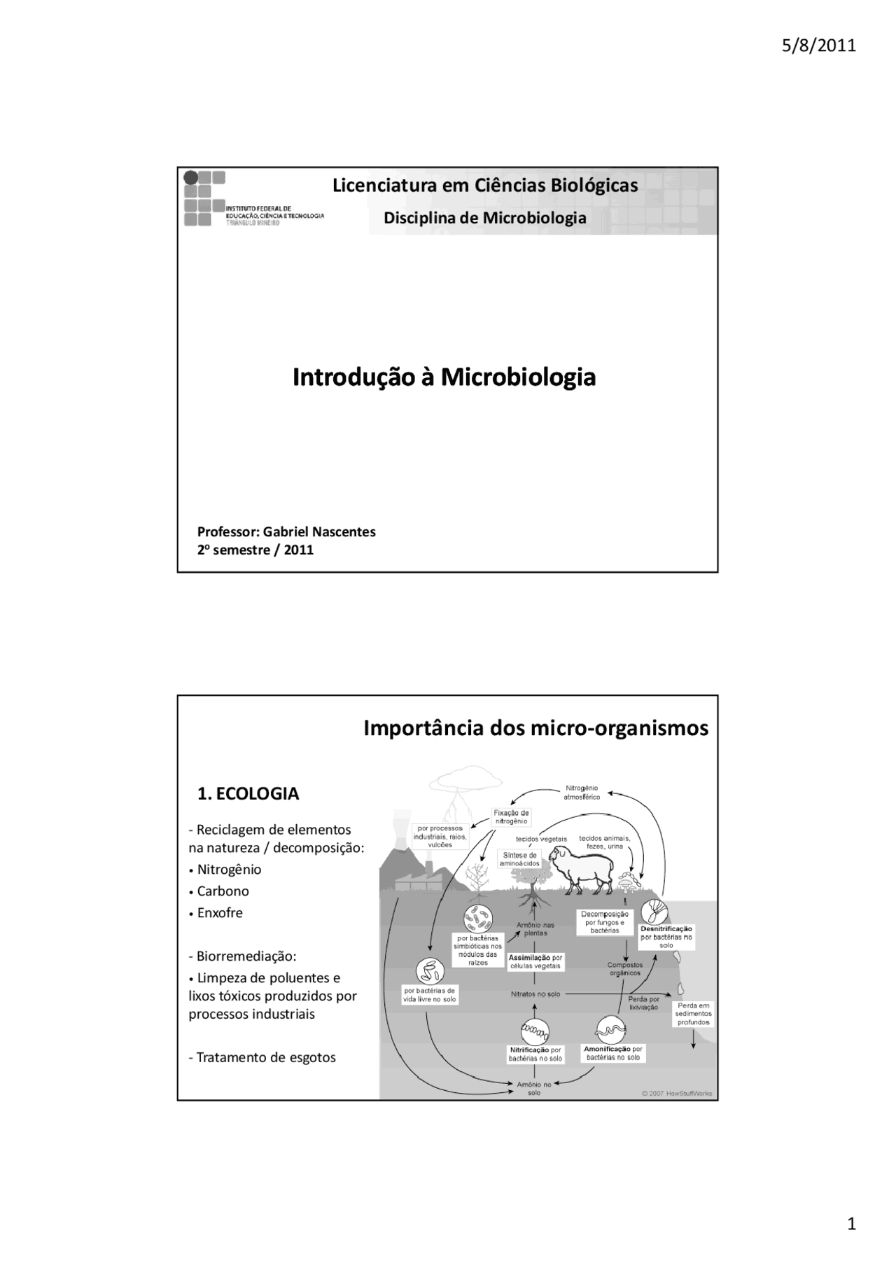 Aula 1 - Introdução a microbiologia - Introdução a matéria - Docsity