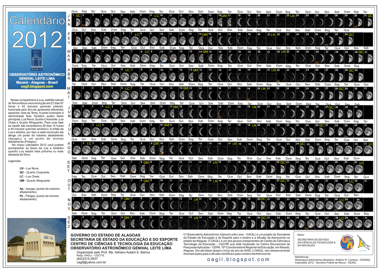 Calendario OAGLL 2012 - Calendário Lunar 2012 - Docsity