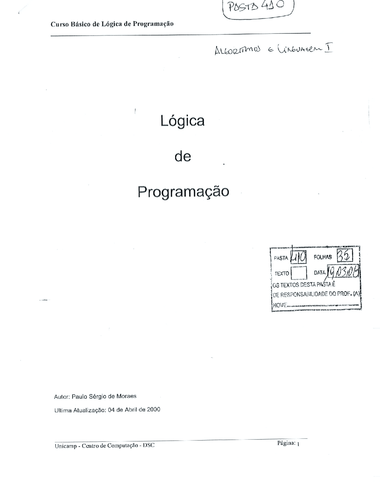 Algoritmos E Linguagem I Logicas E Programação Apostila De Lógica
