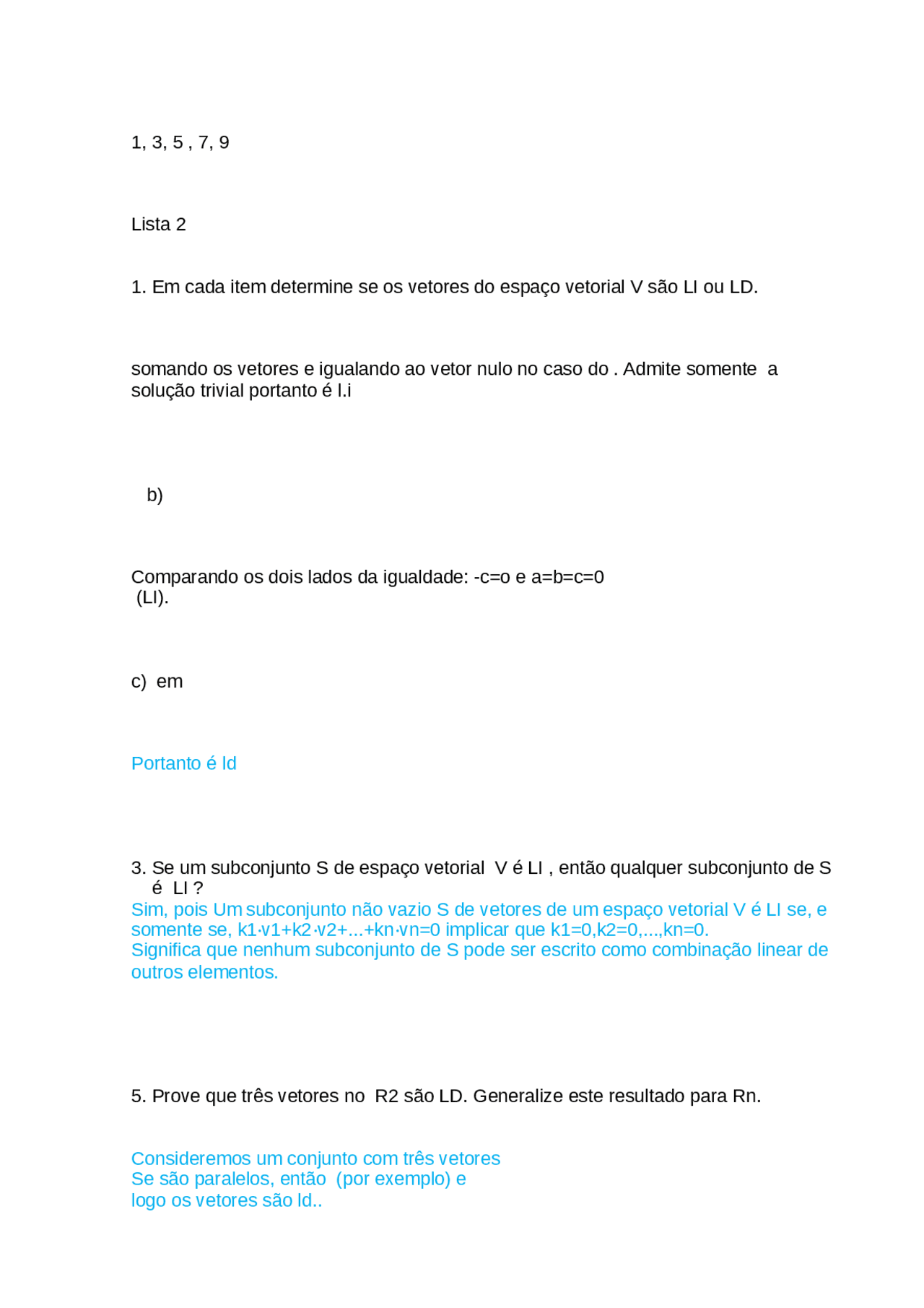 Algebra Linear Exercicios Alguns Resolvidos Docsity