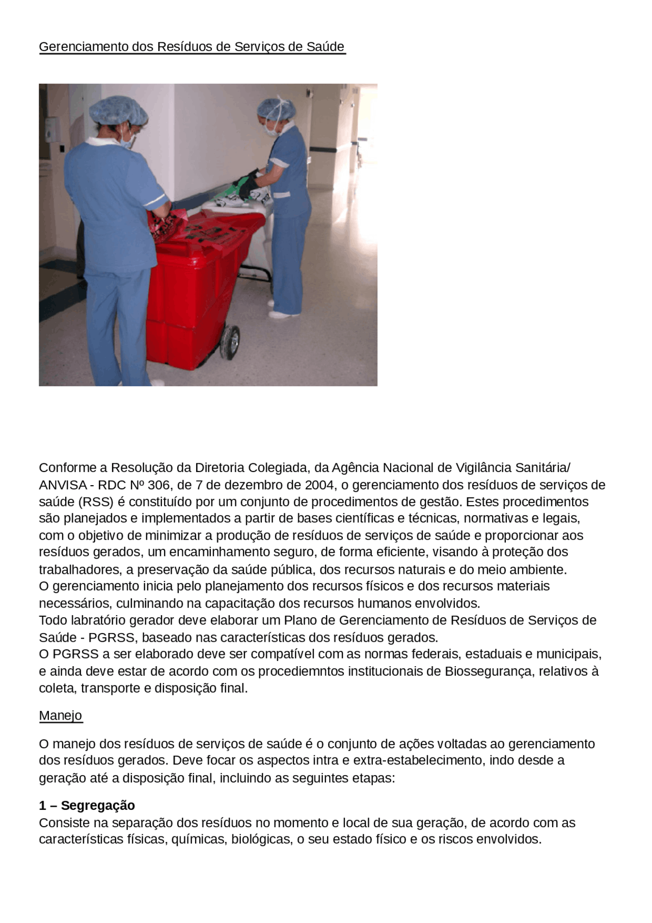 Gerenciamento Dos Resíduos De Serviços De Saúde Plano Do Pgrss Docsity