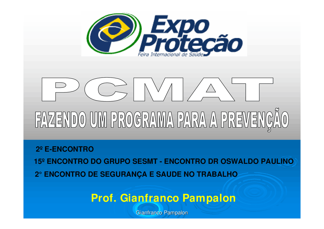 PCMAT, fazendo um programa para a prevenção - slides pcmat - Docsity