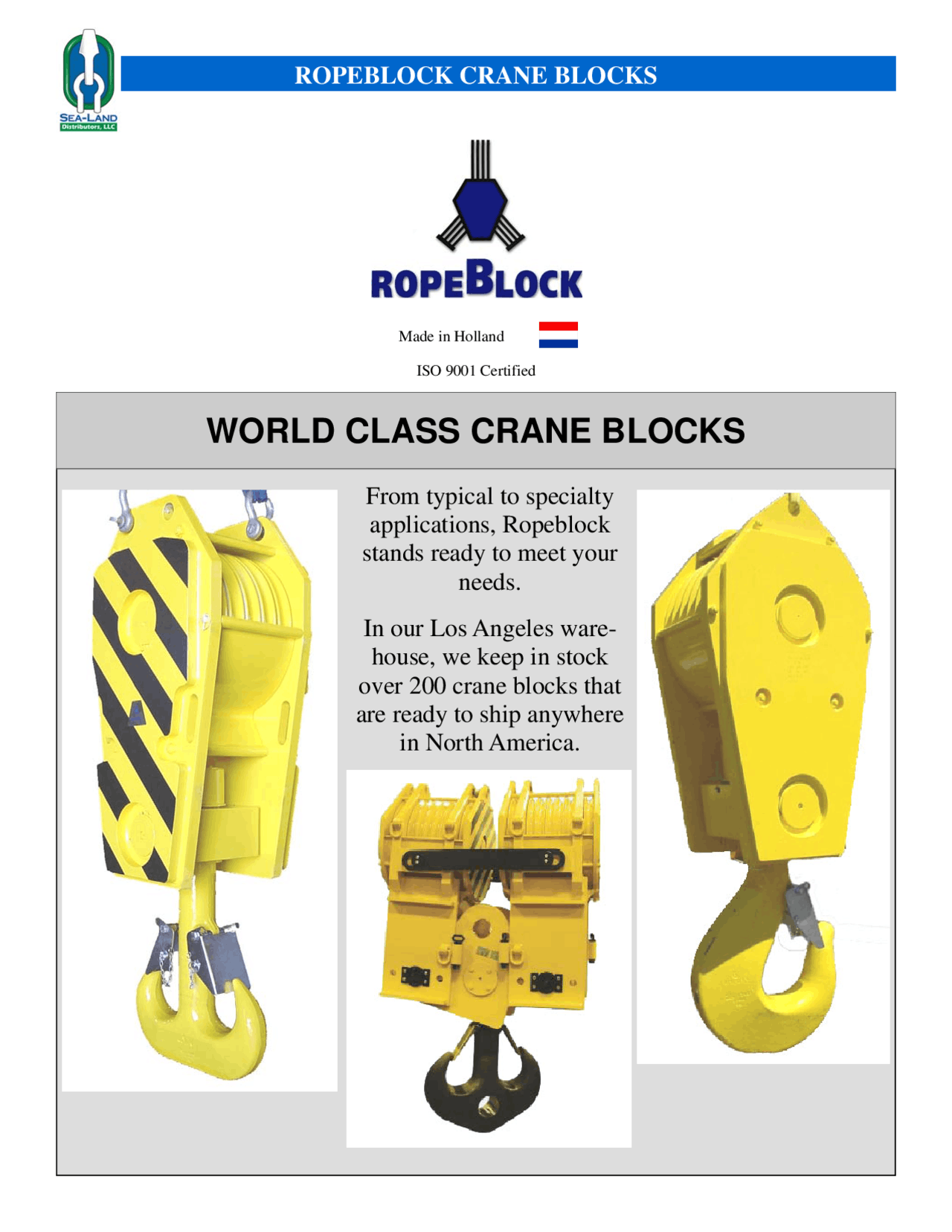 ROPEBLOCK CRANE BLOCKS WORLD CLASS CRANE BL - Normas DIN-15400 - Docsity