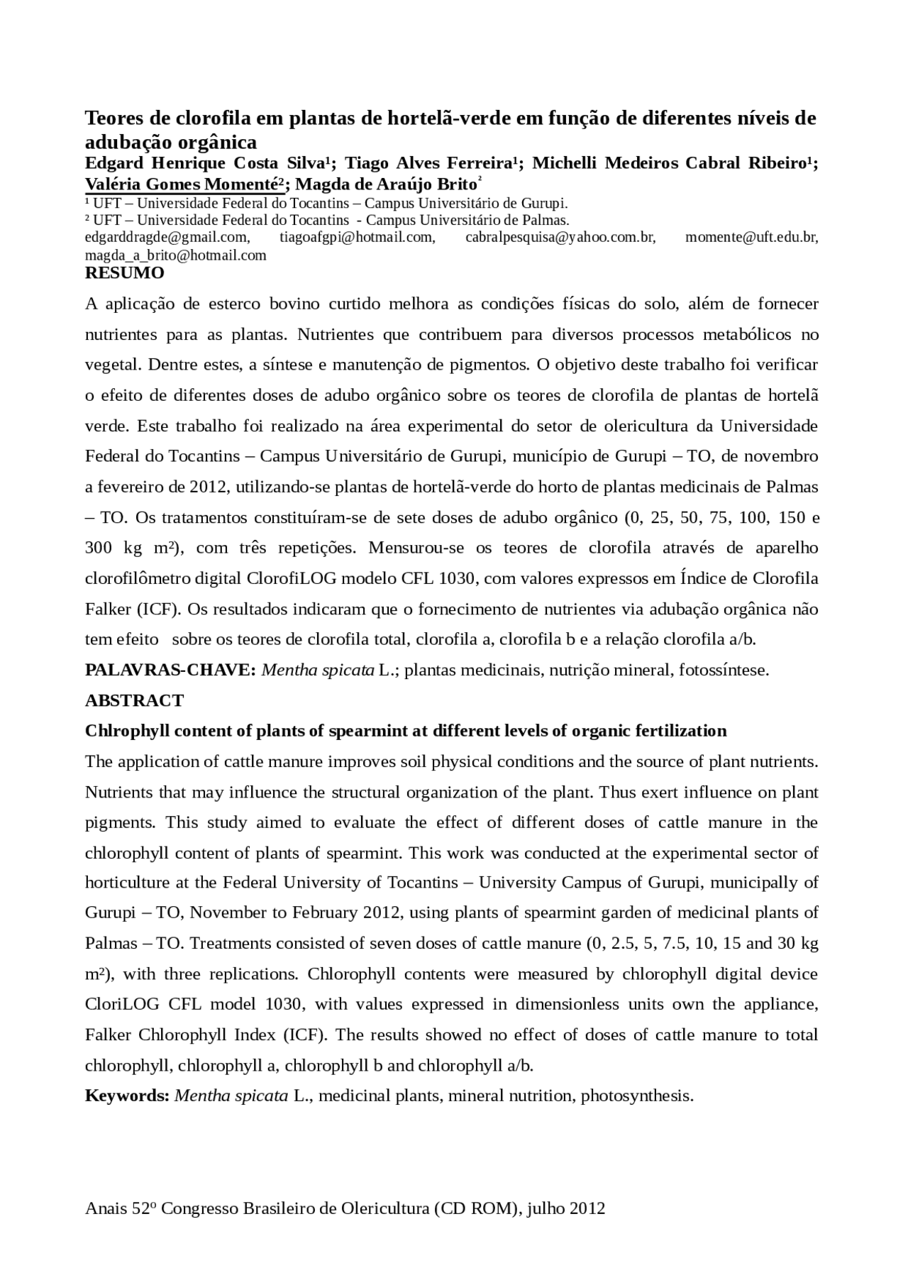 Resumo CBO 1 - Artigo publicado no Congresso brasileiro de Olericultura - Docsity