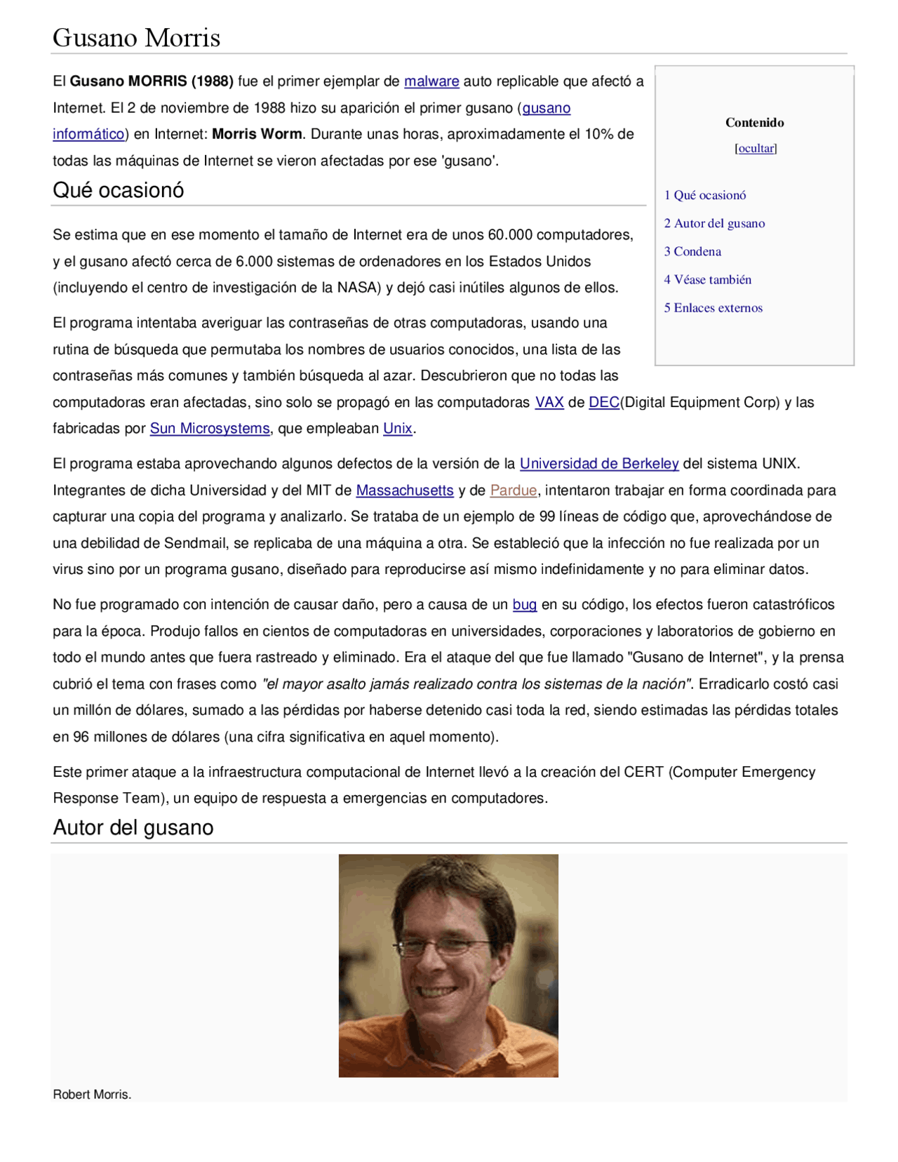 Gusano Morris - Programacion C | Docsity