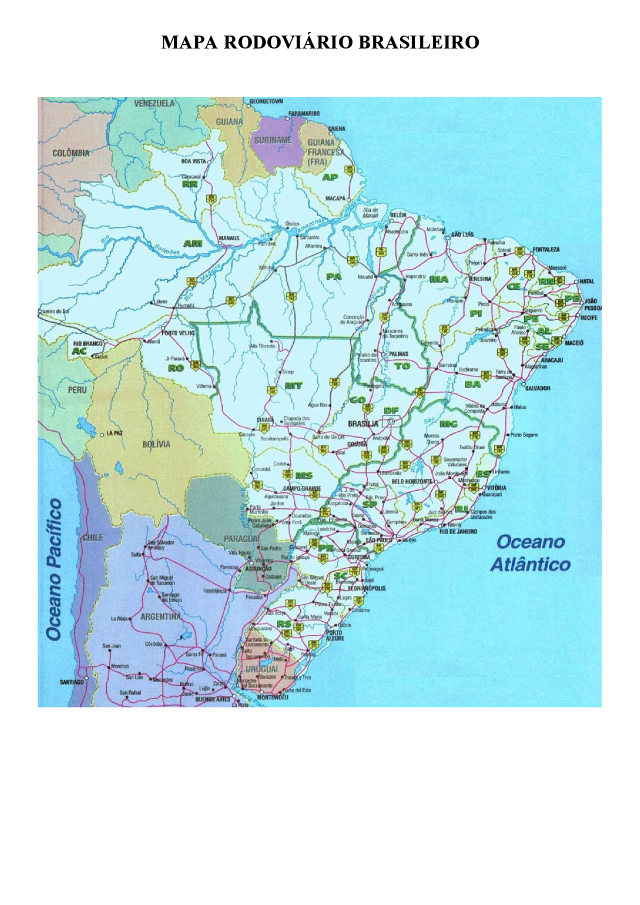 Mapa rodov do Brasil - Mapa Rodoviário do Brasil - Docsity