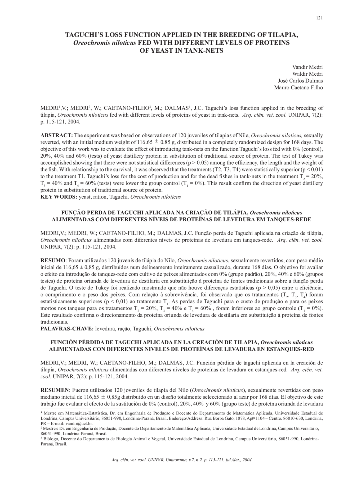 Função de perda de Taguchi aplicada na criação de tilápia - UNIPAR ...
