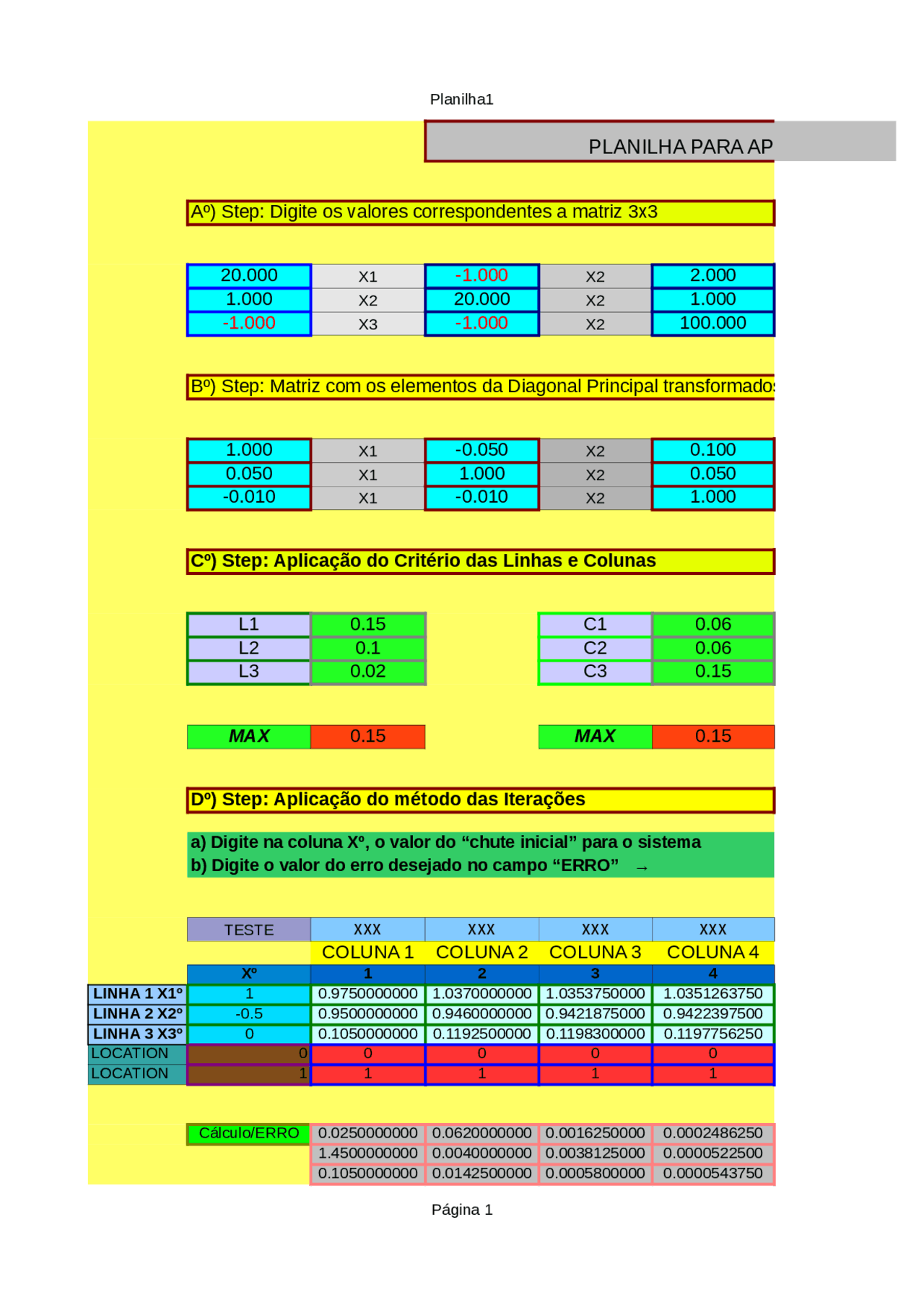 Planilha De Aplicação Do Método De Jacobi 0102 Esta Planilha Em Excel