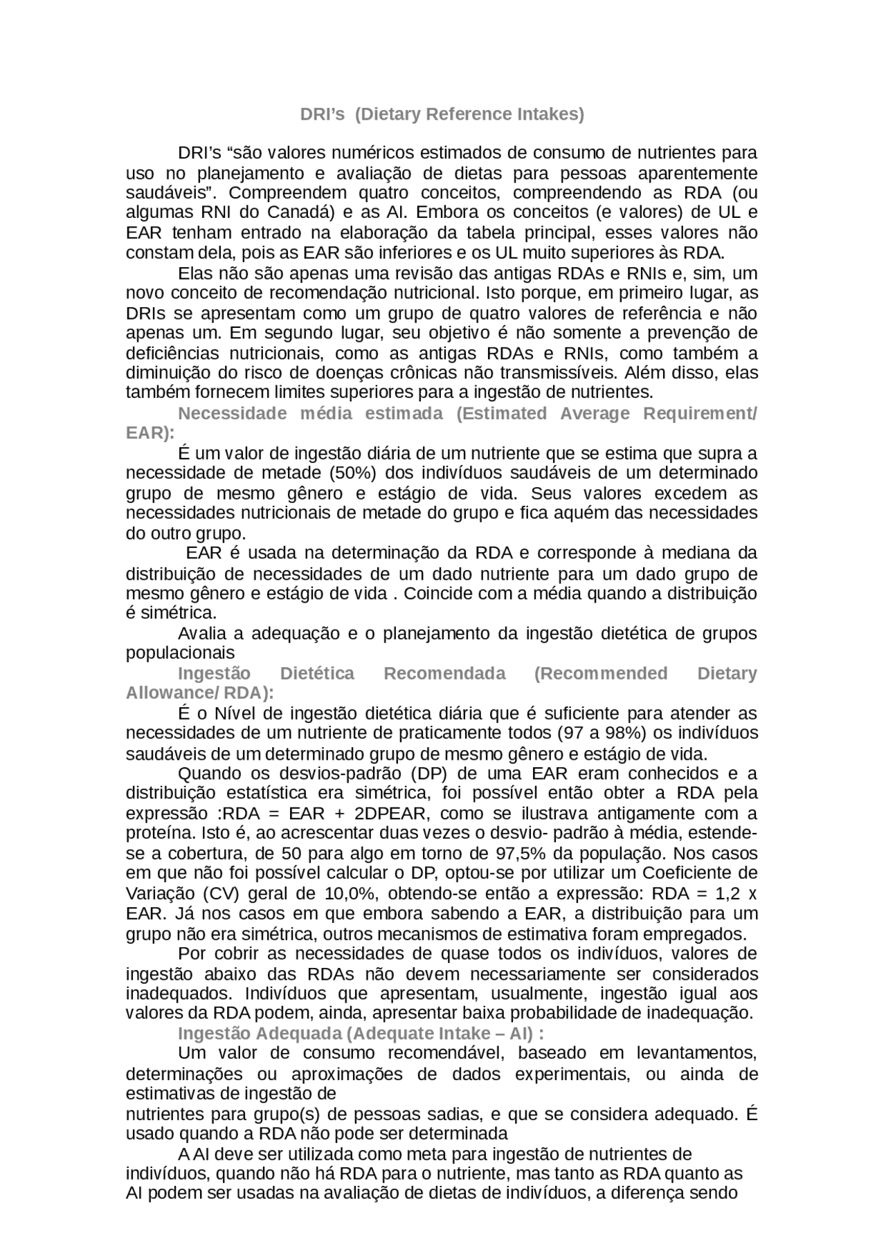 Resumo - DRI's - Resumo DRI's - Docsity