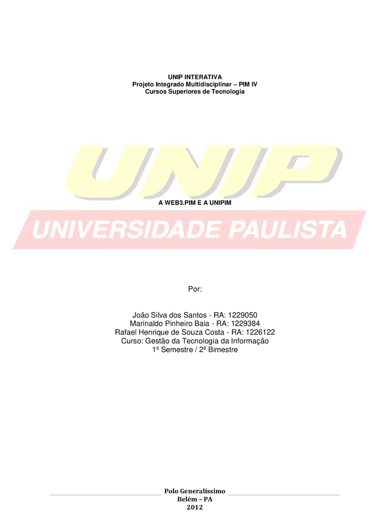 Projeto Integrado Multidisciplinar Iv Pim Iv Desenvolver Implantar