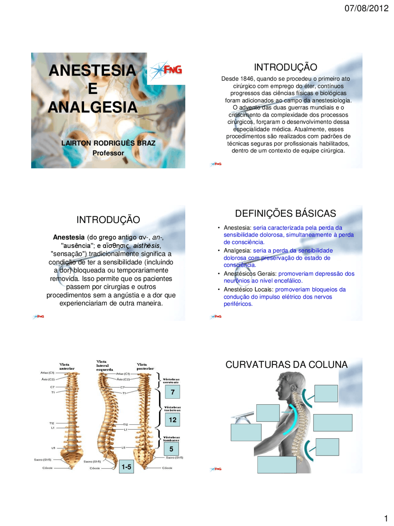 Anestesia E Analgesia IntroduÇÃo DefiniÇÕes Aula 8 Cirúrgica Docsity