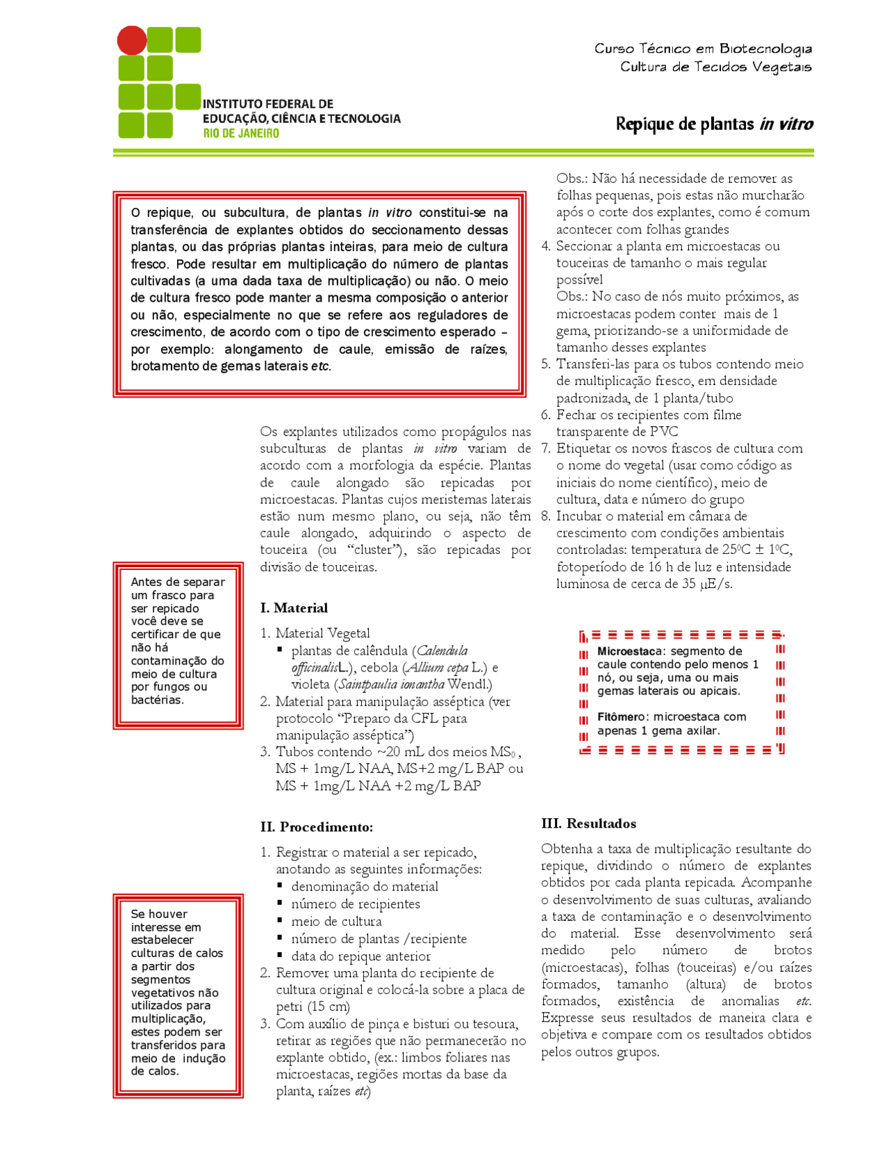 Protocolos de P...ecidos Vegetais - 05 - protocolo de repique de ...