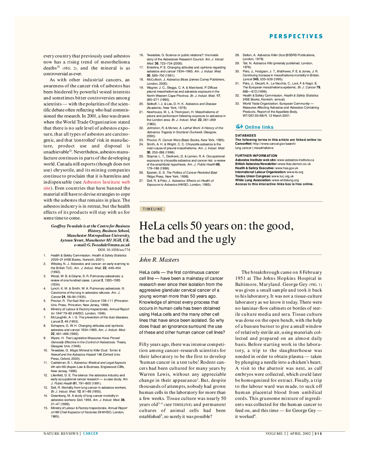 Masters2002 (HeLa) - HeLa Cell History - Docsity