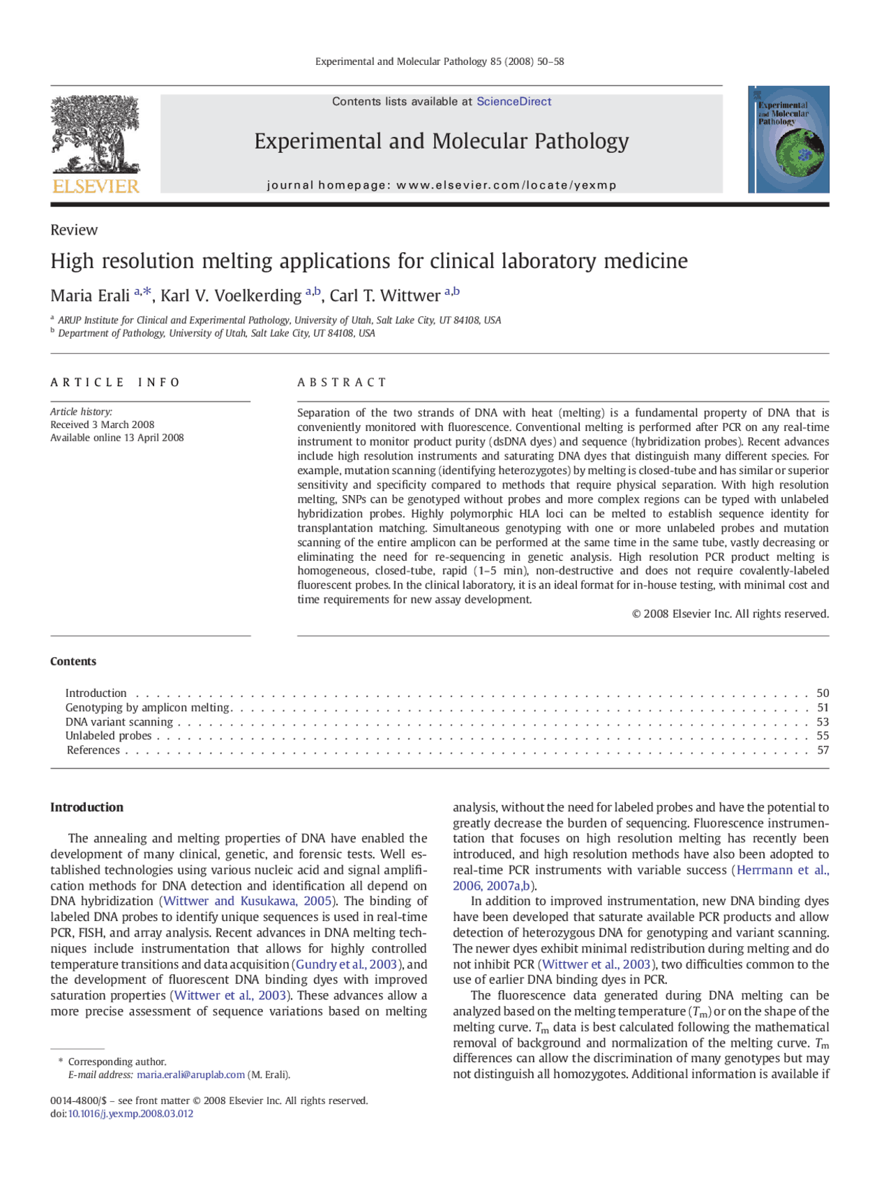 High resolution melting applications for clinical laboratory medicine ...