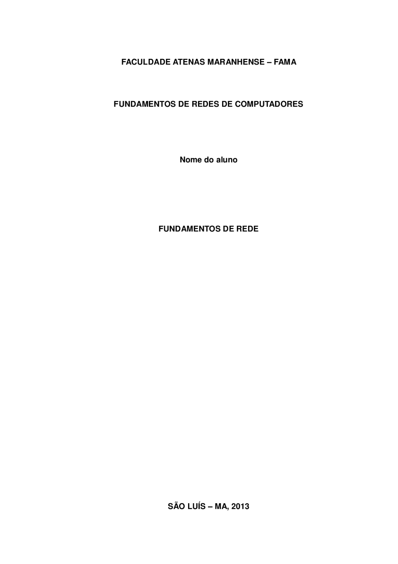 Fundamentos De Redes De Computadores Trabalho Fundamentos De Redes De