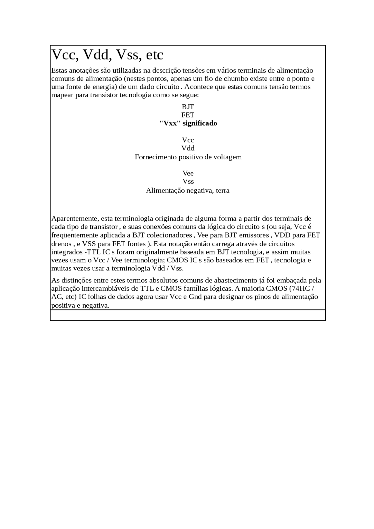 Símbolos Vcc, Vdd, Vss, etc - Símbolos Vcc, Vdd, Vss, etc | Docsity