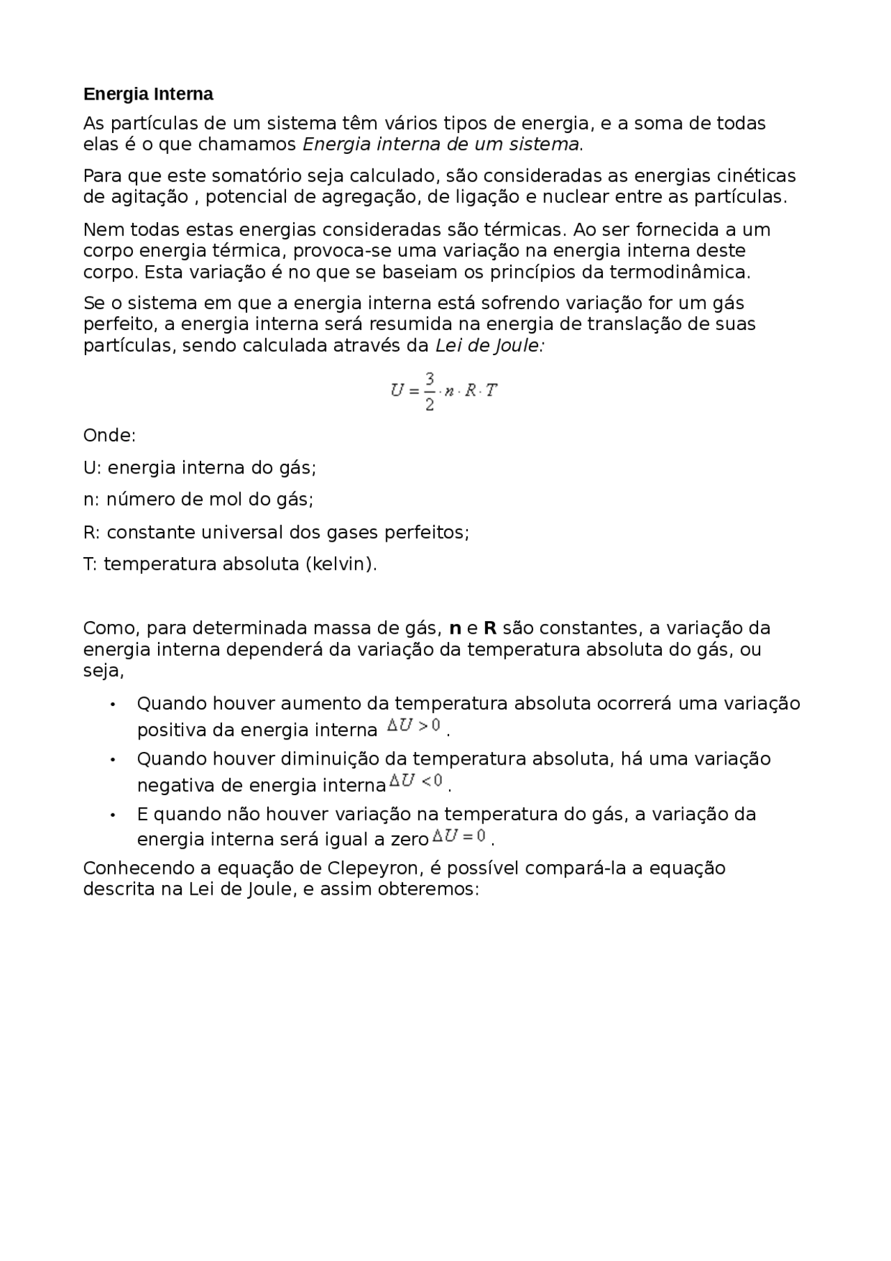 Aula 7 Energia Interna Aula 7 Instrumentação E De Física Docsity