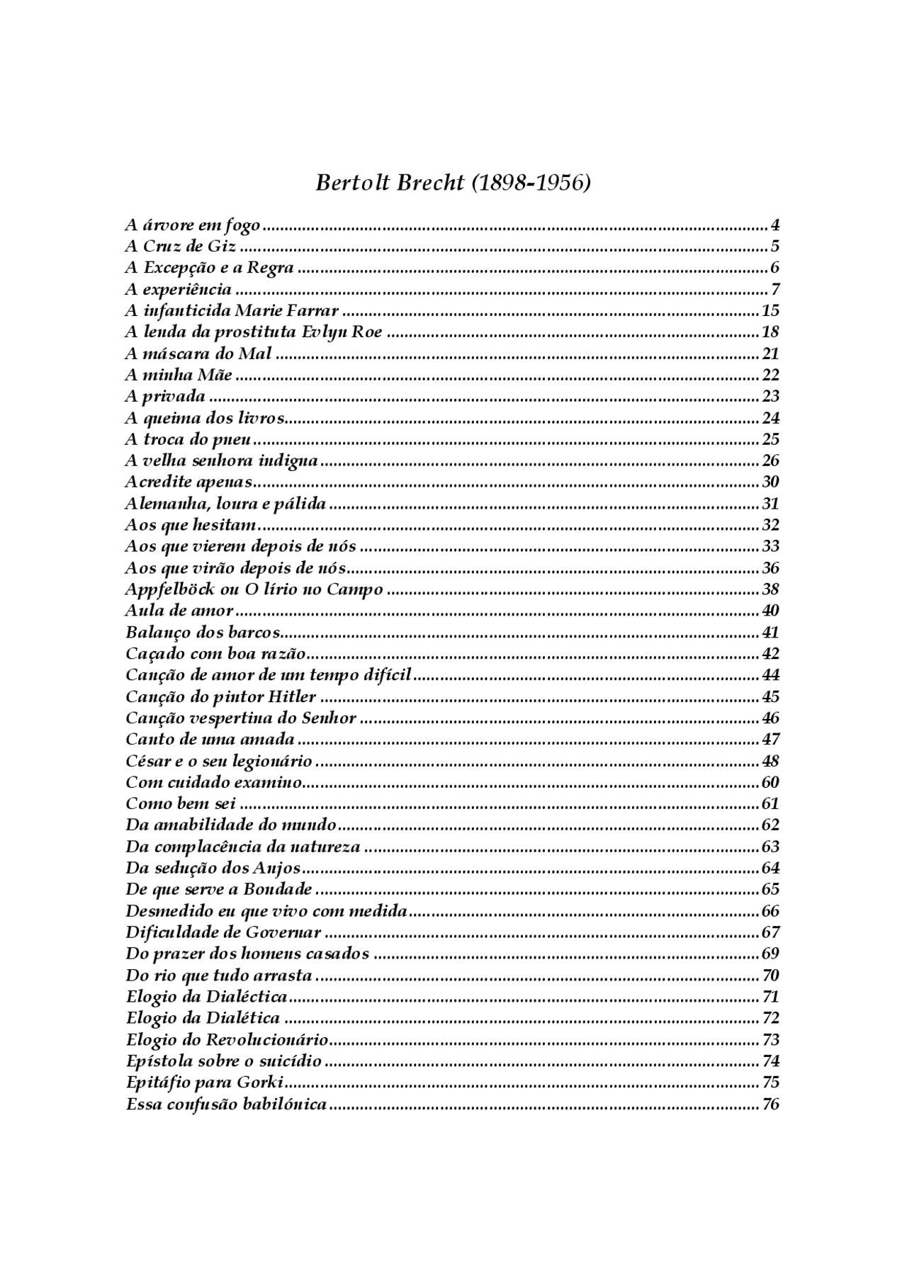 Bertolt Brecht 100 Textos Bertolt Brecht 100 Textos Docsity