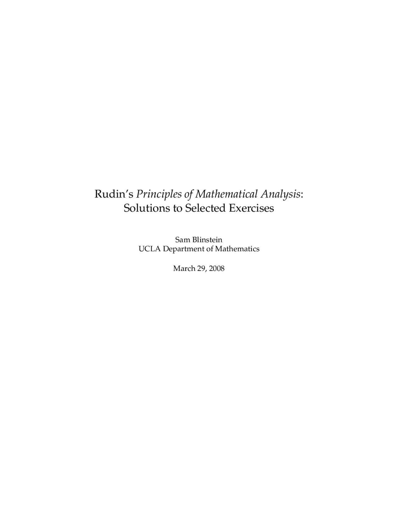 Principles of Mathematical Analysis Solutions - Soluçoes do Rudin - Docsity