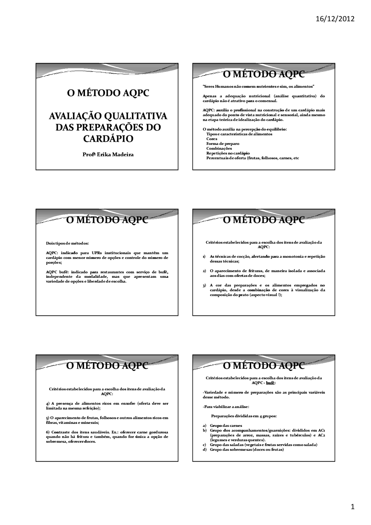 O método AQPC: avaliação qualitativa das preparações do cardápio - Aula ...